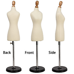 Parfumfloral Female Dress Form Mannequin（Not Adult Full Size 1/4 Miniature Sewing Mini Trouser Dress Form Straightly Into Body Inside, Fully Pinnable Dressmaker Dummy (Skirt Torso Beige, 1/4)