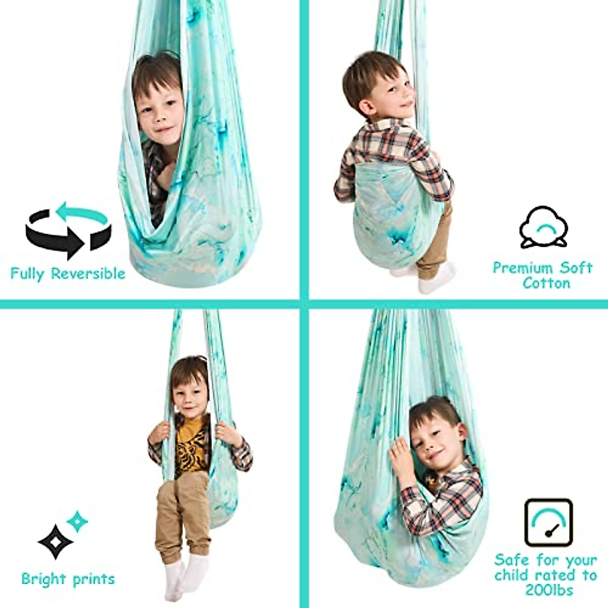 KABOER Indoor Outdoor Cuddle Sensory Swing,Therapy Hammock Swings with 360° Swivel Hanger Hanging Calming Compression Therapy Swing for Child&Adults to Play&Calm, Max Weight 200lbs,Marbling
