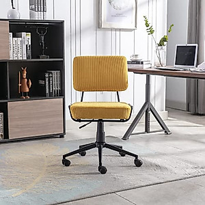 Wekity Corduroy Desk Chair Task Chair Home Office Chair Adjustable Height, Swivel Rolling Chair with Wheels for Adults Bedroom Study Room (Yellow)