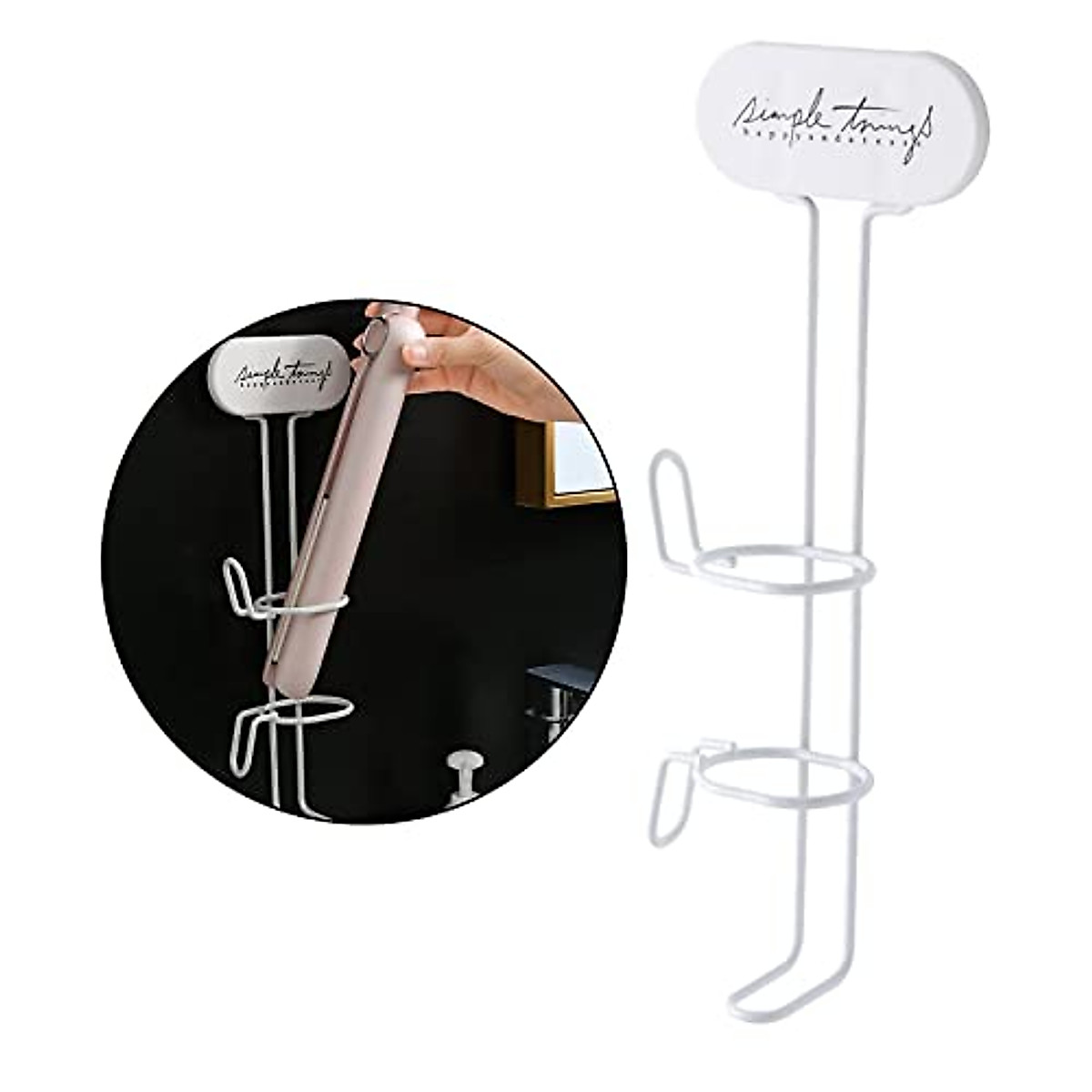 yotijay Farmhouse Metal Wire Bathroom Wall Mount Curling Iron Holder Hair Styling Tool Organizer Storage Basket Iron, Curling, White