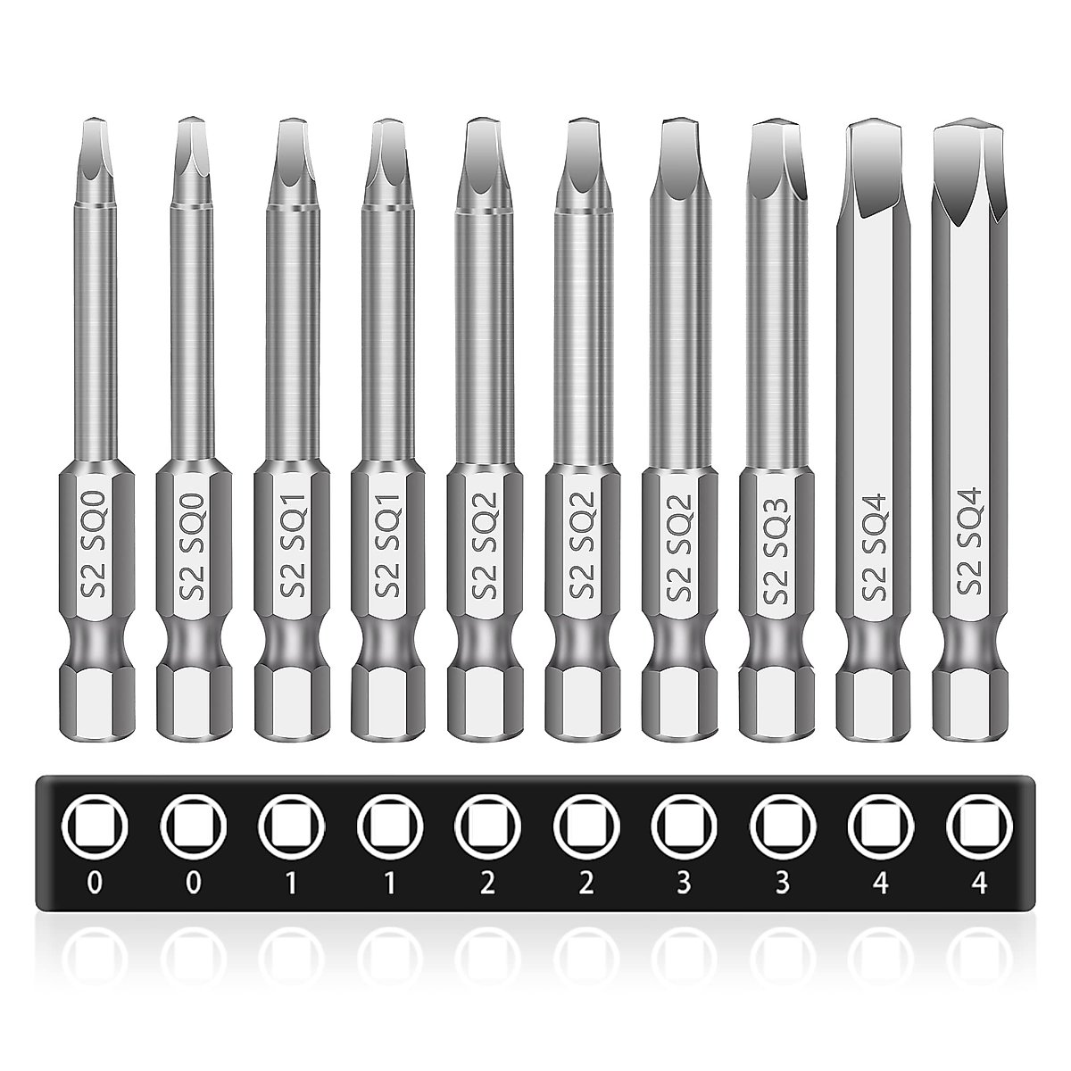 MulWark Robertson Square Allen Wrench Drill Bits Set 10PC Screwdriver Bit Set, 2.3" Long 1/4" Diameter Quick Release Shank Magnetic Square Drive Bit Set for Assembling Furniture