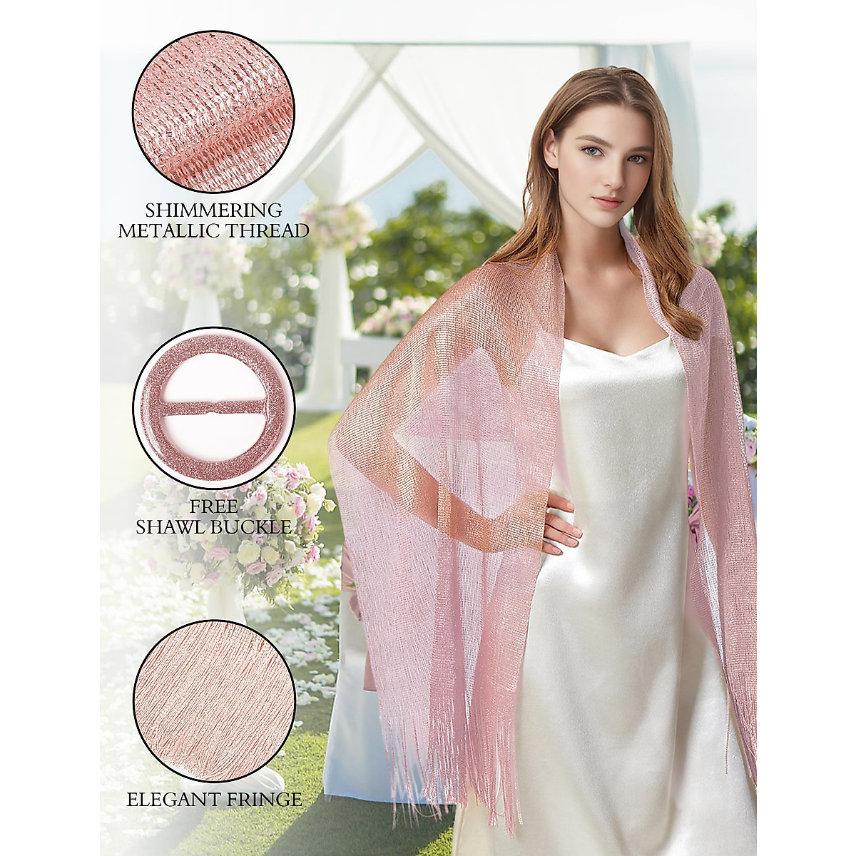 ZENUTA Shawls and Wraps for Evening Dresses, Womens Shawls and Wraps, Dressy Shawls and Wraps for Evening Wear (F. Pink (With Pink Buckle))