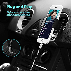 [Apple MFi Certified] Lightning to 3.5mm AUX Stereo Audio Cable, Nylon iPhone Aux Cord Adapter for Car Compatible with iPhone 14/13/12/11/XS/XR/X/8/7 to Speaker/Home Stereo/Headphone(3.3FT-Silver)