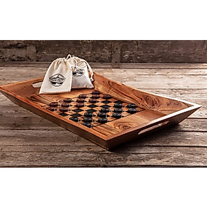 Wonder-ful Gifts Serving Tray with Chessboard - Chess and Checkers Pieces Included