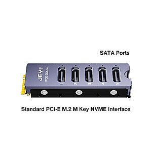 JEYI NVMe M.2 to 5 Sata Adapter, Internal 5 Port Non-RAID SATA III 6GB/s M.2 NVMe Adapter Card for Desktop PC Support SSD and HDD