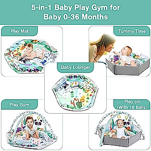 TFDER Baby Gym and Infant Play mat,Play Mat & Play Gym, Combination Baby Activity Gym for Sensory Exploration and Motor Skill Development from Baby to Toddler.(Green)