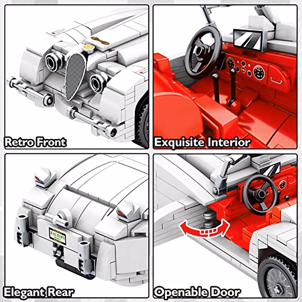 JMBricklayer Vintage Car Model Building Set 50109, White, 715 Pieces, Ages 14+, Pull-Back Mechanism, Adults & Teens Enjoyment