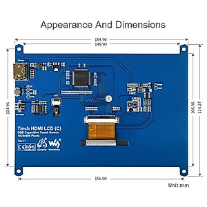 7inch HDMI LCD (C), HDMI Interface Raspbian LCD 1024 * 600 Capacitive Touch Screen Display Mini PC Supports Raspberry Pi 4 3 2 Model B B+ A+ & BeagleBone Black & Banana Pi/Pro @XYGStudy