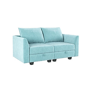 HONBAY Modern Fabric Living Room Furniture Sets 3 Pieces Sofa Loveseat and Armchair Set Modular Sofa Sectional Couch Set in Aqua Blue