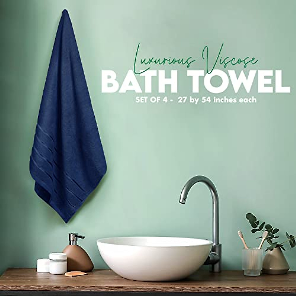 Utopia Towels 4 Pack Premium Viscose Oversized Bath Towels Set, 100% Ring Spun Cotton (27 x 54 Inches) Highly Absorbent, Quick Drying Shower Towels for Bathroom, Spa, Travel and Pool (Navy)