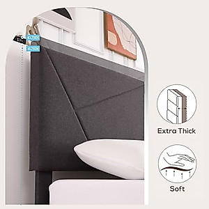 Queen Size Bed Frame with Adjustable Upholstered Headboard, Platform Bed Frame with Linen Fabric Wrapped,No Box Spring Needed, Fully Upholstered Mattress Foundation, Easy Assembly, Dark Grey