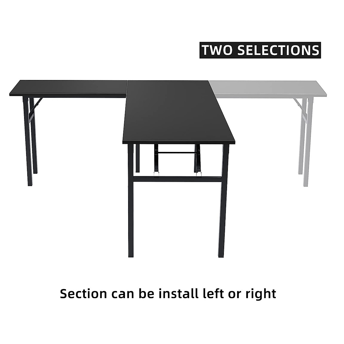 DlandHome Reversible L-Shaped Desk Large Corner Desk Folding Table Computer Desk Home Office Table Computer Workstation, Brown Black, ND11