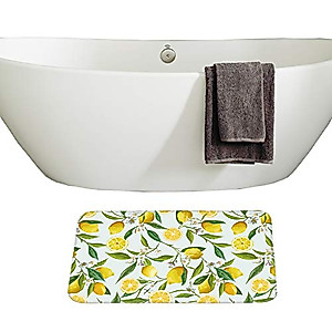 Amagical Lemon Set Decor Fruit Citrus Flowers Leaves Pattern 16 Piece Bathroom Mat Set Shower Curtain Set Bath Mat Contour Mat Toilet Cover Shower Curtain and 12 Hooks