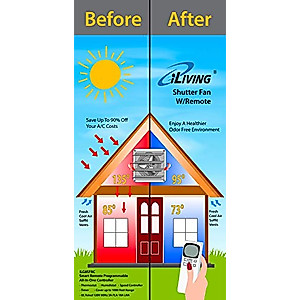 iLiving 12" Shutter Exhaust Fan with Wireless Smart Remote Controlled Thermostat and Humidity, Variable Speed Wall Mounted Attic Vent Fan, Chicken Coop Ventilation, 960 CFM, 1400 SQF Coverage Area