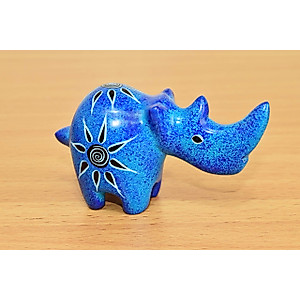 TEMBO AFRICA - Handmade African Rhino - Soapstone Figurine Sculpture - 2 Inches Height x 3 Inches Long, Blue - Handmade From Africa, SS22