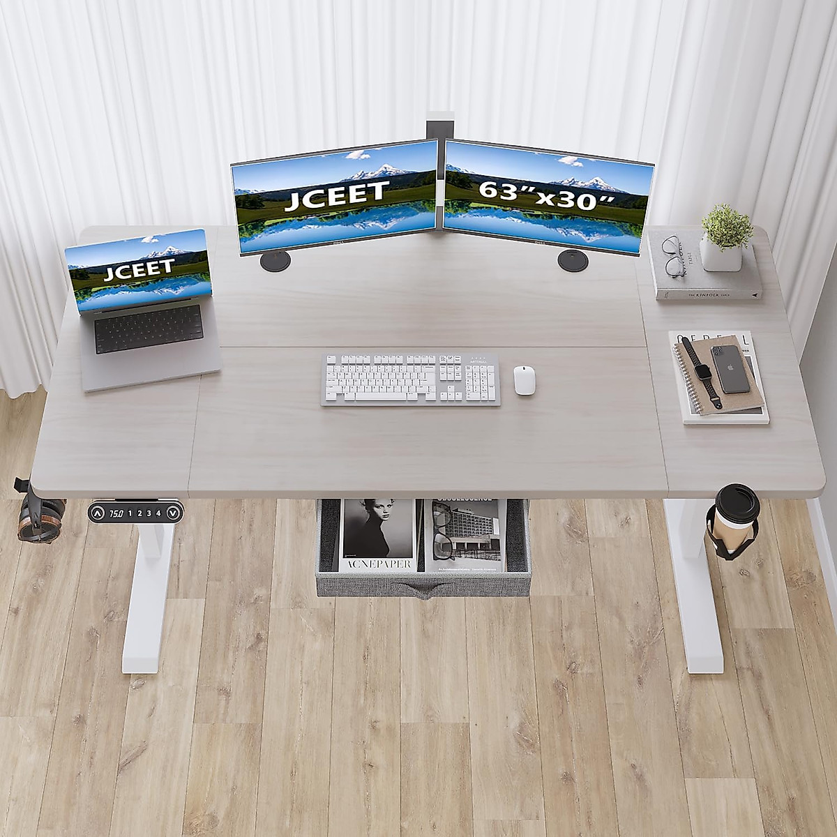 Jceet Electric Standing Desk with Drawer, 63x30 Inches, Modern Style, Perfect for Home or Office Use