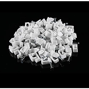 200 PCS 8mm Flat Ethernet Cable Wire Clips Single Coaxial Cable Clamps with Nail for Ethernet Cable Management