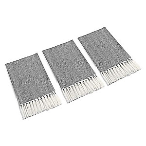 Mia'sDream Tassels Cotton Bath Hand Towel Set Kitchen Tea Towel Dish Towels Set Napkin Washcloth 3 Pack 16inch X 24inch Black
