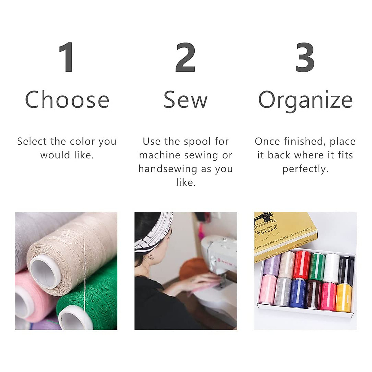 Ryalan 12 Color Set of Polyester All-Purpose Sewing Threads Prewound Bobbin Thread Plastic for Embroidery and Sewing Machine DIY Embroidery Thread Sewing Thread 382 Yards/350 m Each (12 pieces)