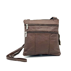 Goson Leather Crossbody Mini Purse Organizer Travel Bag - Hand Crafted Brown Cowhide Leather Purse