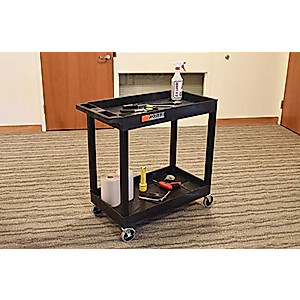 Offex 32" x 18" Mobile Multipurpose Utility Tub Cart with 2 Shelves and Push Handle - Black, Great for Warehouse, Garage and More