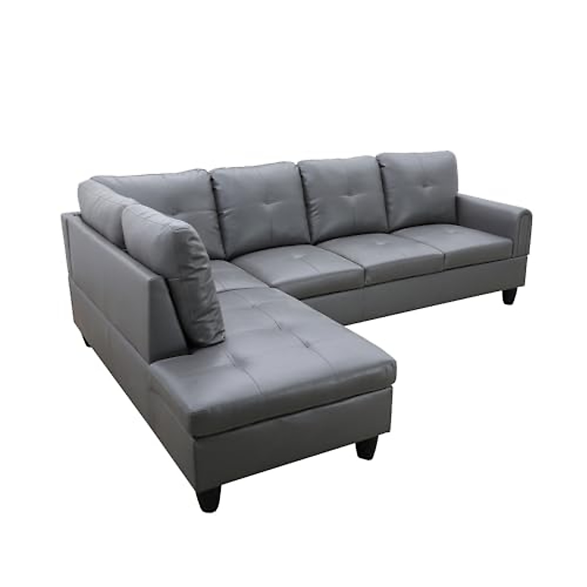 NOTOP 3-Piece Faux Leather L-Shaped Sectional Sofas, Button Tufted Upholstered Couch Set with Left Chaise Longue and Storage Ottoman, for Living Room, Home, Office, Dark Grey