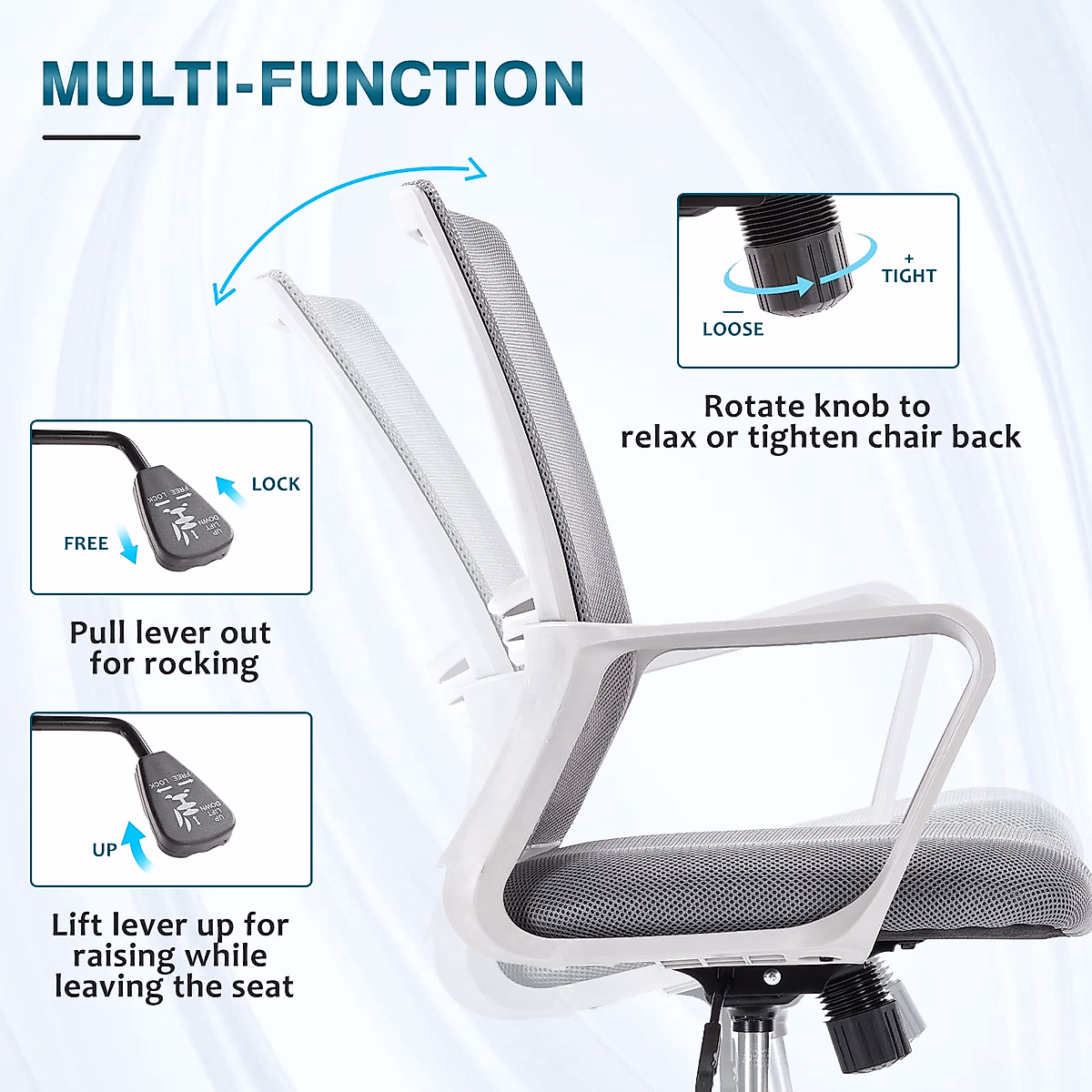 AFO Tall Office Drafting Chair with Ergonomic Lumbar Support, Armrests and Adjustable Foot Ring Breathable Mesh, Comfortable Padded Seat Cushion, for Standing Desk, Grey 18.5D x 18.9W x 45.47H Inch