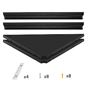 Evron Wall Mount Corner Shelf,Easy to Install Metal Front Floating Corner Shelf with Self-Adhesive Tapes,Wood Imitation Corner Shelves with Wire Pass Hole Pattern (Black Set of 2)