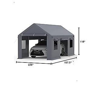 GAOMON 13' X 20' Heavy Duty Carport, Portable Garage with Front & Rear Doors,4 Windows, Reinforced Steel Poles & 180 g PE Waterproof Canopy, for Pickup Truck, and Boat, Silver Gray
