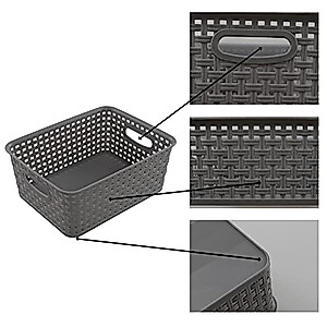 Anbers Small Plastic Storage Basket, 10.03" x 7.59" x 4.09", Pack of 6, Gray
