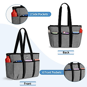 Damero Teacher Tote with Felt Insert Bag, Large Work Bag with 15.6 inch Laptop Compartment, Teacher Utility Tote for Office, Business, Travel, Gray