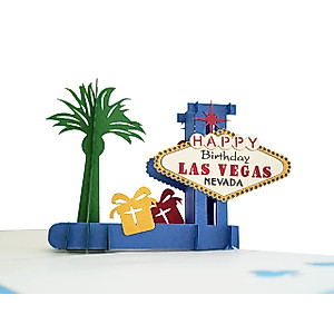 iGifts And Cards Unique Happy Birthday Blue Cover Las Vegas 3D Pop Up Greeting Card - Fun, Special Occasion, Congratulations, Celebration, Feliz Cumpleaños, Best Friend, Cute, Sin City, Famous, Unique