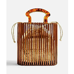 Womens Fashion Bamboo Bag with Acrylic Handle Bucket Bag Summer Beach Clutch Purse Handbags