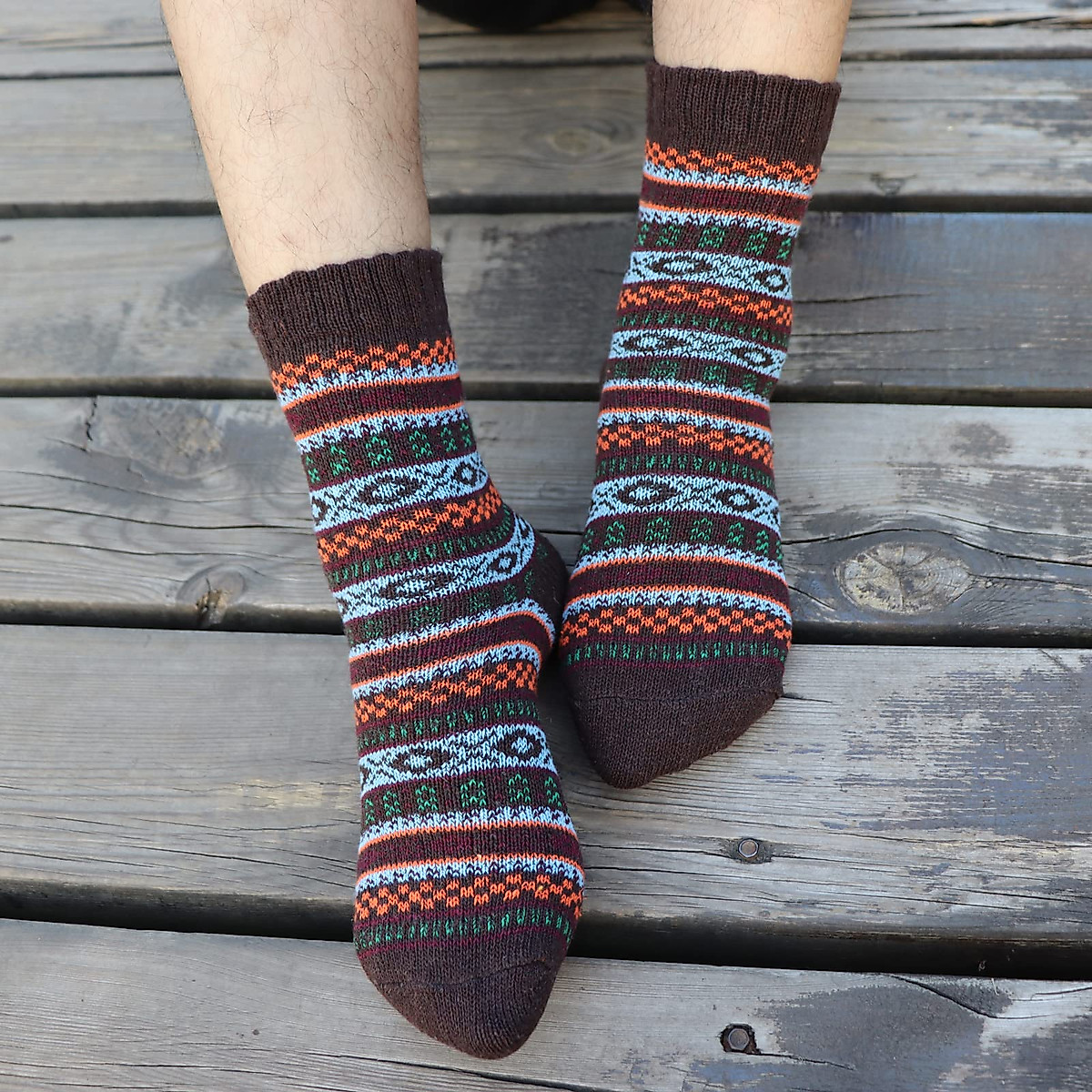 YZKKE 5Pairs Men Wool Socks Thick Thermal Hiking Winter Warm Boot Heavy Soft Cozy Socks for Cold Weather (Mul-3)