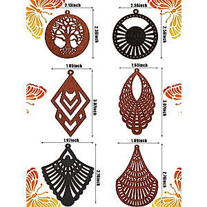 12 Pairs African Wooden Dangle Earrings Lightweight Drop Earrings Bohemian Pendant Dangle Earrings Jewelry Wooden Earrings (Black, Brown, Stylish Style)