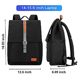 Voova Work Backpack for Adult Men Women, Vintage Laptop Backpack Computer Bag with 15.6 Inch Laptop Compartment, Fashion Casual Daypack Bookbag for Travel and College, Black