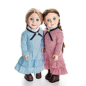 The Queen's Treasures 18 Inch Doll Clothes, Little House on The Prairie Authentic Laura & Mary Ingalls Blue Check Dress Outfit , Compatible for Use with American Girl Dolls