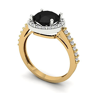 2.5 ct Round Cut Solitaire W/Accent Halo Natural Black Onyx Art Deco Wedding Statement Bridal ring 18K 2 tone Gold Size 9.5