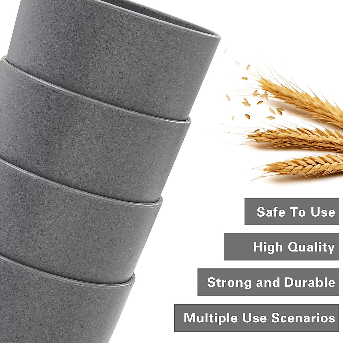 ejonirinjonir EI 8pcs Dark Grey Wheat Straw Cups,15oz Plastic Reusable Cups,Unbreakable Plastic Tumbler Cups,Large Cups for Kitchen,Dishwasher Safe Water Plastic Glasses for Water, Coffee, Juice, Tea