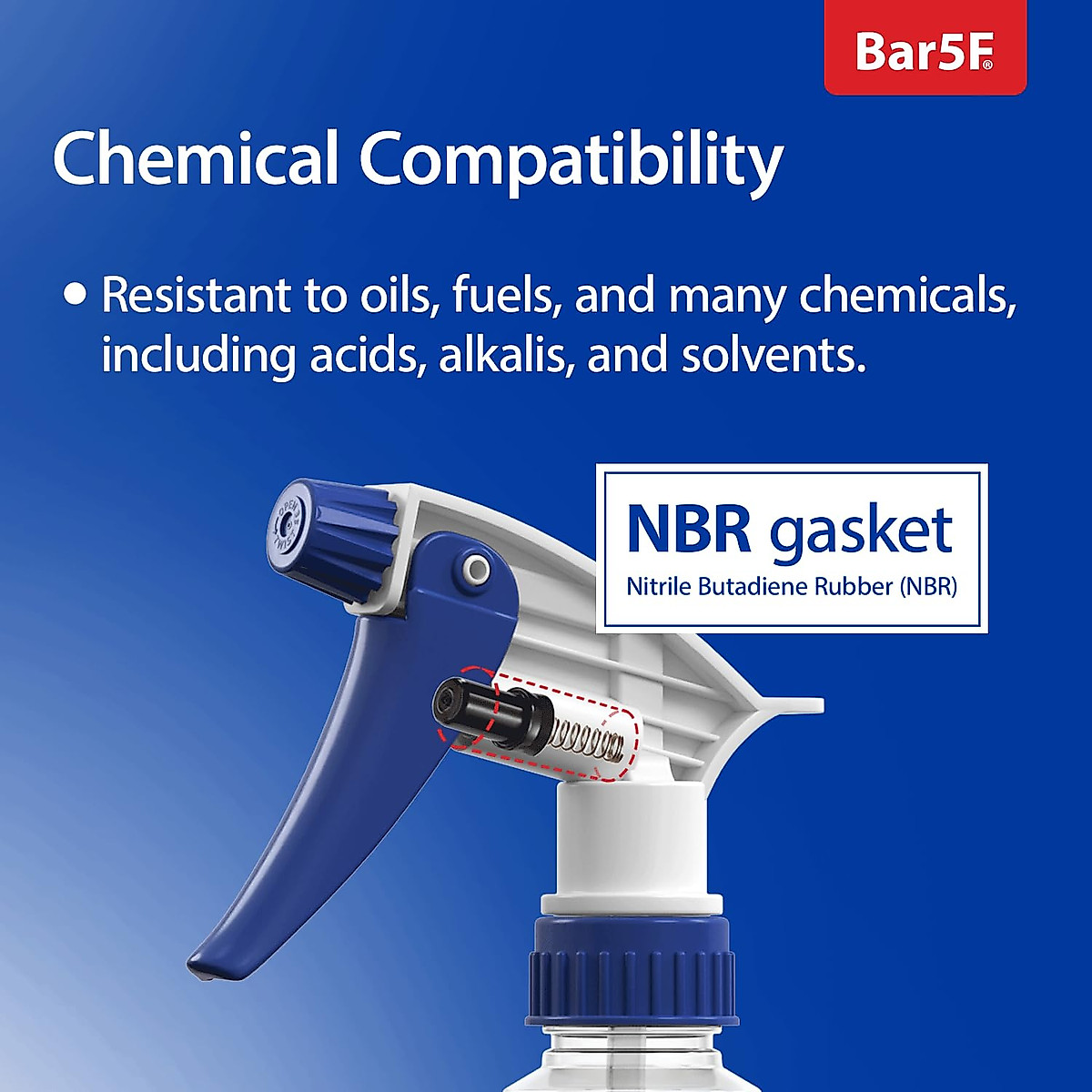 Bar5F Set of 4 Premium Empty 16 oz Spray Bottles, NBR Gasket - Superior Hydrocarbon Resistance - Ideal for Auto Detailing & Industrial Cleaning
