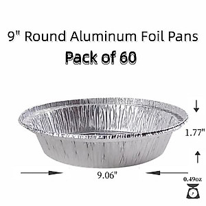 LUCKMETA 9'' Inch Round Tin Foil Pans Disposable Aluminum Pans with Clear Lids (60 Pack), Freezer & Oven Safe - For Baking, Cooking, Storage, Roasting, & Reheating, Recyclable, Pack of 60