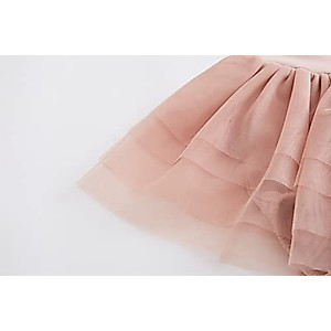 Organic Cotton Baby Girl Ruffle Romper Summer Tulle Dress Jumpsuit with Headband Outfit Set（12-18 Months, Misty Rose)