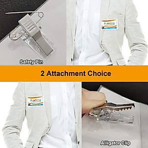 Fushing 50PCS Pin Style Combi Clip Horizontal Name Badge Holders with Inserts Fit The Avery 5390 Name Badge Inserts or 2-1/4 inch x 3-1/2 inch Cards