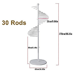 Commercial Metal Iron Scarf Rack,Freestanding Spiral Scarf Hanger Tie Organizer Holder,Belt Suit Pants Jewelry Women Closet Display Stand,Space Saving(Size:42x170cm,Color:Wite)