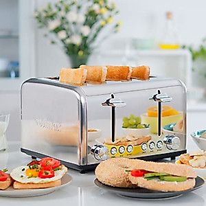 Toaster 4 Slice, CUSIMAX Stainless Steel Toaster, Bread Toasters 4 Extra Wide Slot with Bagel/Defrost/Cancle Function,6 Shade Settings with Removable Crumb Tray