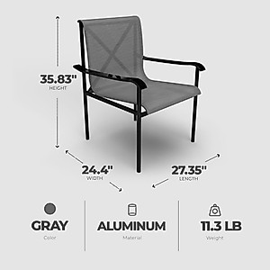 Four Seasons Courtyard Norwalk Outdoor Patio Dining Arm Chair Backyard Furniture Set with Supportive Aluminum Frame, Gray, 4 Pack