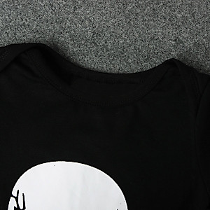 puseky 4pcs Newborn Baby Boys Girls Skull Romper+Pants+Hat+Mitten Halloween Outfit Set (0-6 Months, Black+White)