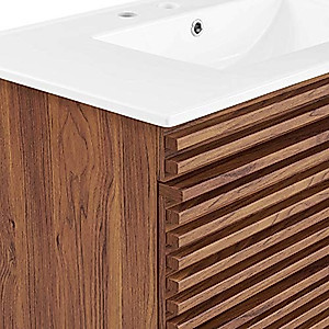 Modway Render 36" Wall-Mount Bathroom Vanity in Walnut White