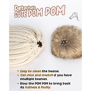 FURTALK Toddler Beanie Satin Lined Baby Boys Girls Winter Hats Pom Pom Beanies for Kids Beige