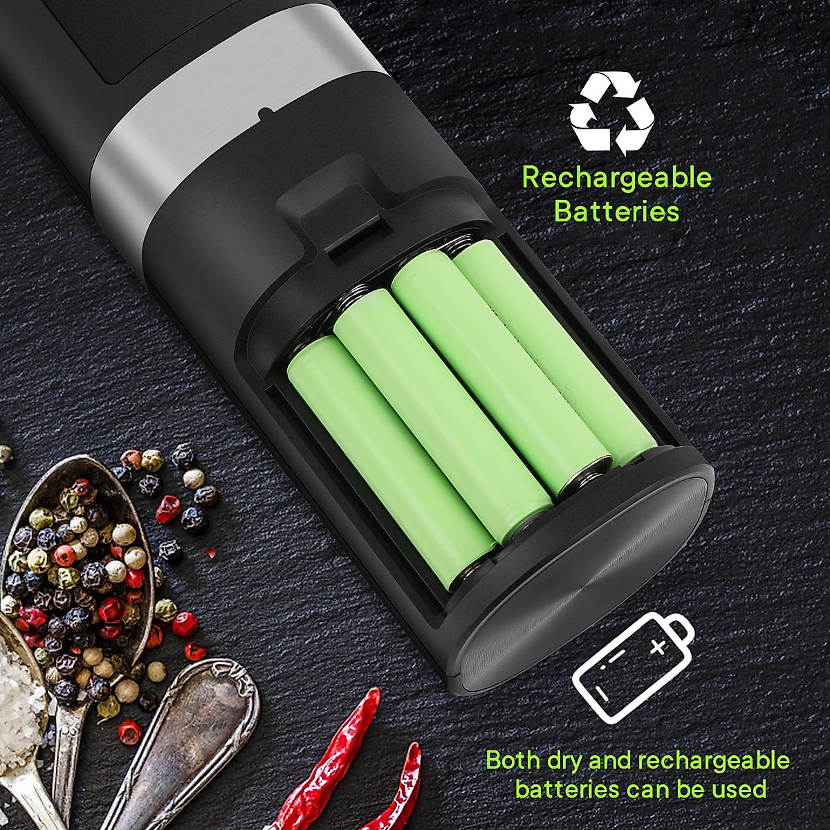 𝙉𝙀𝙒 POSHPEAK Electric Salt and Pepper Grinder Set (2 Pack), Battery+USB Rechargeable 2 in 1, Auto Seasoning Mills W/Dual Charging Base, One Hand Operation, Adjustable Coarseness Shakers, LED Light